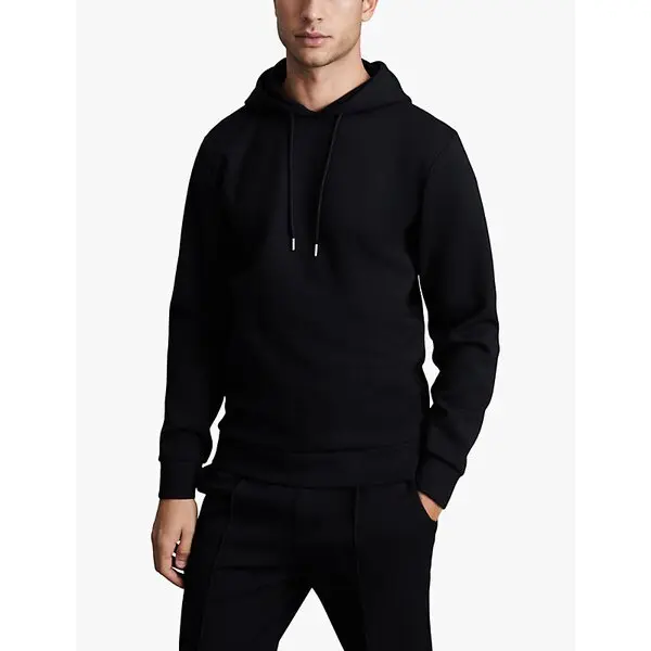 REISS Fabien Drawstring Regular-fit Stretch-jersey Hoody - Navy Blue