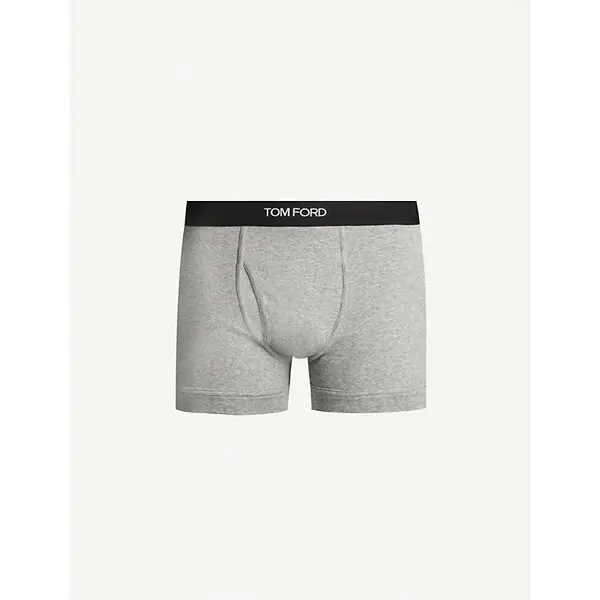 TOM FORD Logo-embroidered Cotton-blend Jersey Boxers - Grey