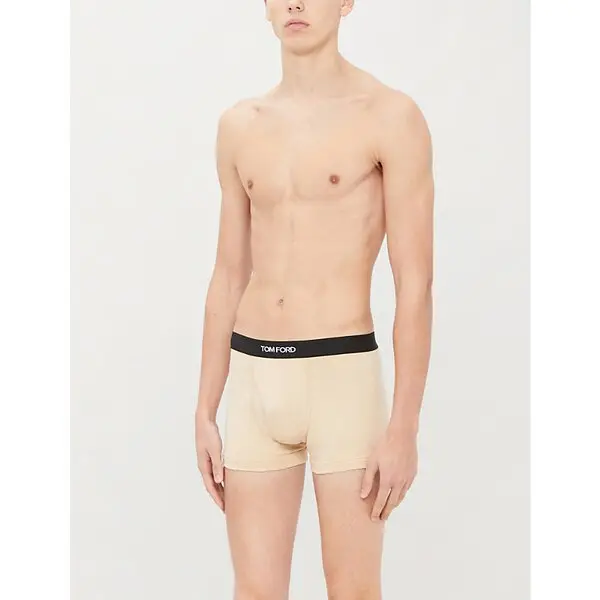 TOM FORD Logo-embroidered Cotton-blend Jersey Boxers - Nude 1