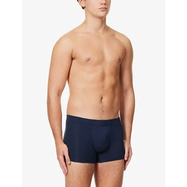 Hanro Pack Of Two Logo-embellished Stretch-cotton Trunks - Light Melange And Navy