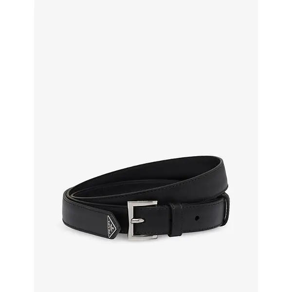 Prada Logo-Embellished Leather Belt - Black | Editorialist