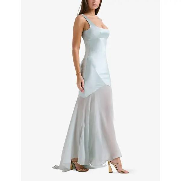 House of CB Vittoria Chiffon-Skirt Satin Maxi Dress - Pistachio Chiffon