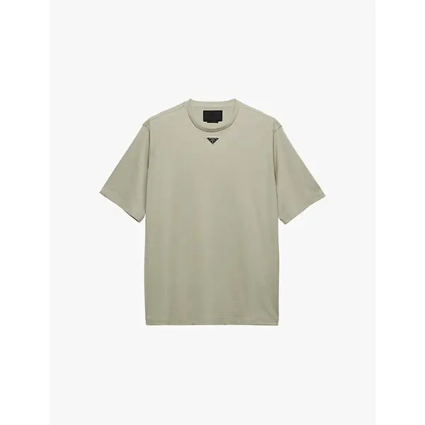 Prada Short-Sleeved Logo-Tab Cotton-Jersey T-Shirt - Green