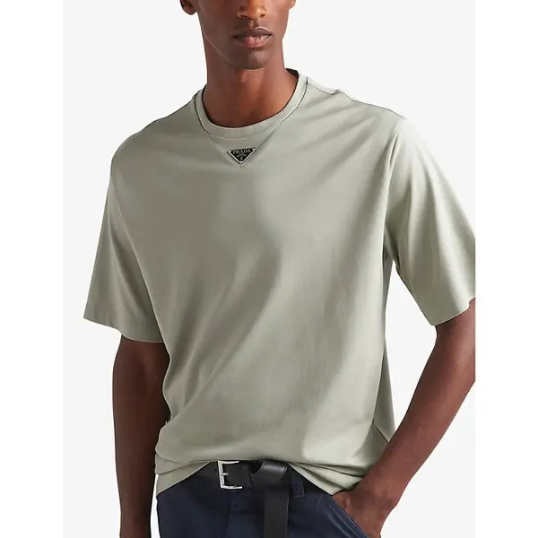 Prada Short-Sleeved Logo-Tab Cotton-Jersey T-Shirt - Green