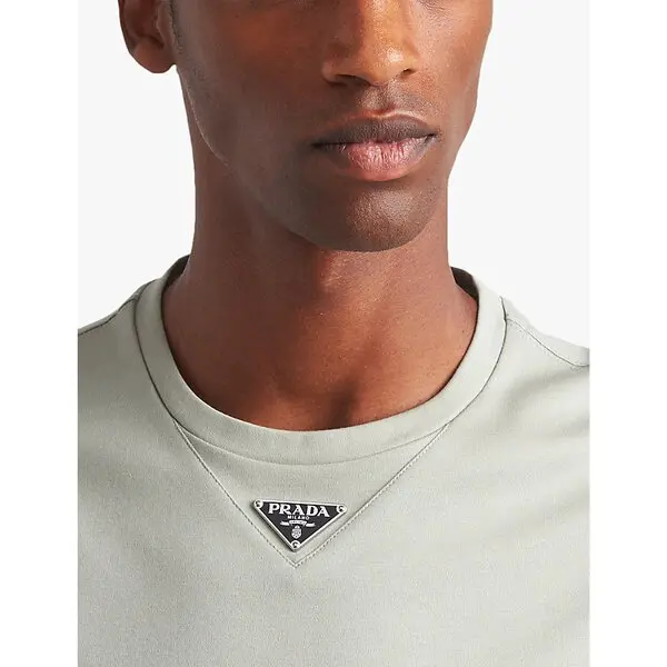 Prada Short-Sleeved Logo-Tab Cotton-Jersey T-Shirt - Green