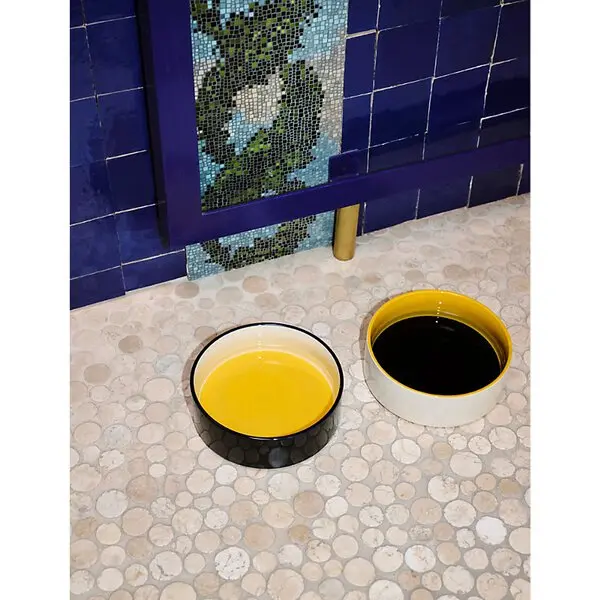 HAY Colour-block Large Round Stoneware Dog Bowl 20.8cm X 7cm - Blue And Yellow