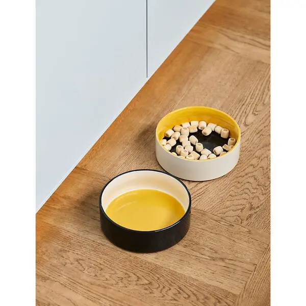HAY Colour-block Large Round Stoneware Dog Bowl 20.8cm X 7cm - Blue And Yellow