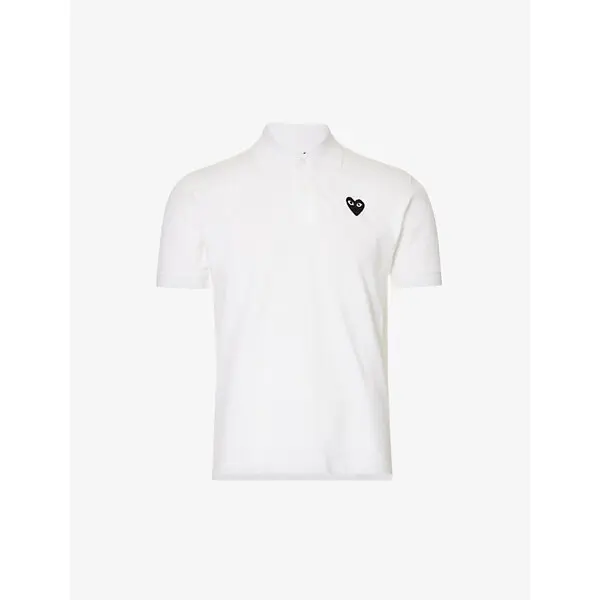 Play Comme Des Garcon Heart-print Ribbed-trim Cotton Polo Shirt - White