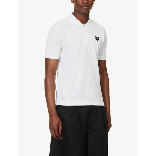 Play Comme Des Garcon Heart-print Ribbed-trim Cotton Polo Shirt - White