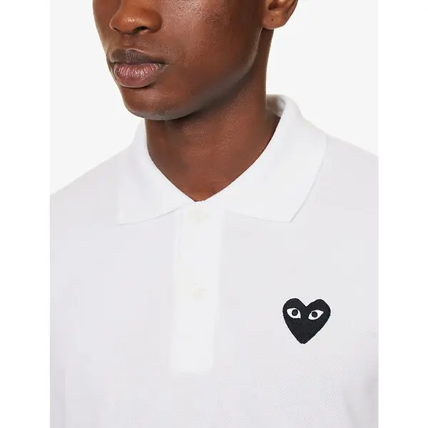 Play Comme Des Garcon Heart-print Ribbed-trim Cotton Polo Shirt - White