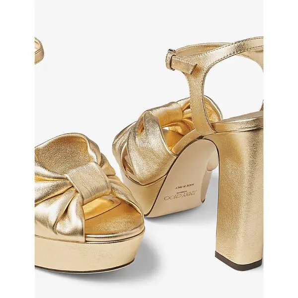 JIMMY CHOO Heloise 120 Bow-embellished Leather Platform-heeled Sandals - Gold