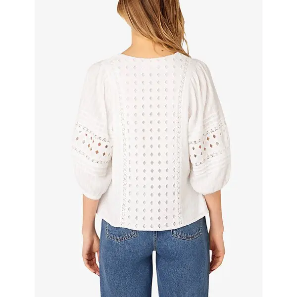 RO&ZO V-neck Broderie Cotton Top