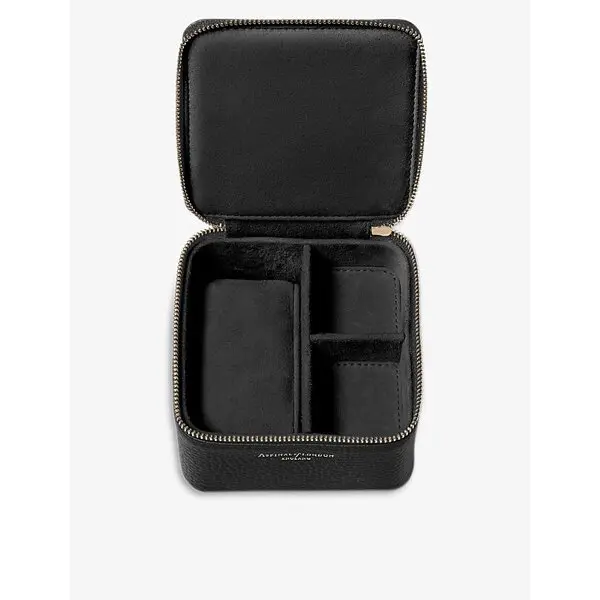 ASPINAL OF LONDON Logo-print Leather Watch And Ring Box - Black
