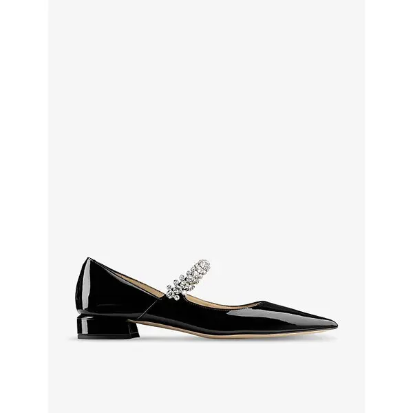 JIMMY CHOO Bing 25 Crystal-embellished Patent-leather Flats - Black