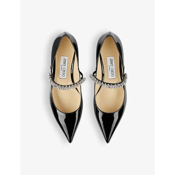 JIMMY CHOO Bing 25 Crystal-embellished Patent-leather Flats - Black