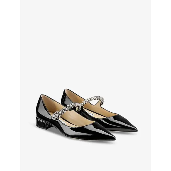 JIMMY CHOO Bing 25 Crystal-embellished Patent-leather Flats - Black