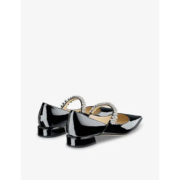 JIMMY CHOO Bing 25 Crystal-embellished Patent-leather Flats - Black