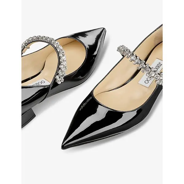 JIMMY CHOO Bing 25 Crystal-embellished Patent-leather Flats - Black