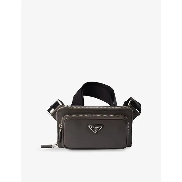 Prada Brand-plaque Saffiano-leather Cross-body Bag - Grey