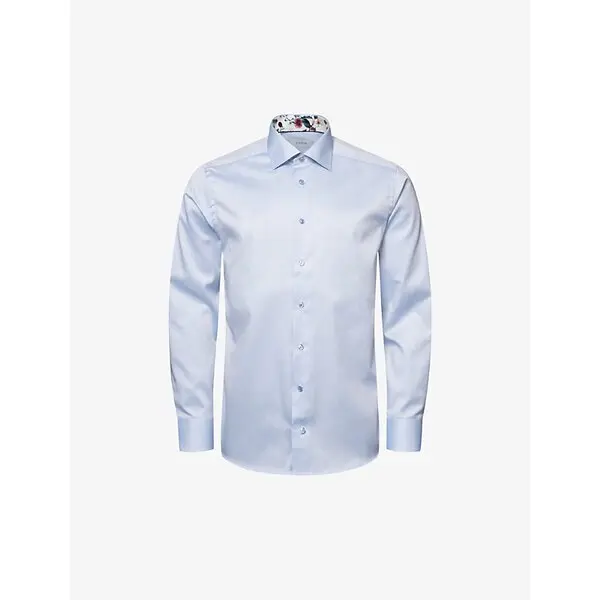 slim fit dress slacks Eton Contemporary Fit White Twill Dress Shirt with Grey Details Men's 17 main image 1