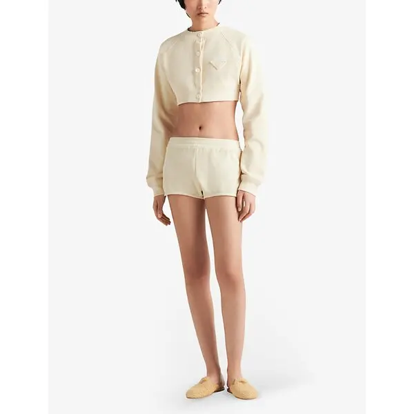 Prada Logo-embroidered Elasticated-waist Cotton-jersey Shorts