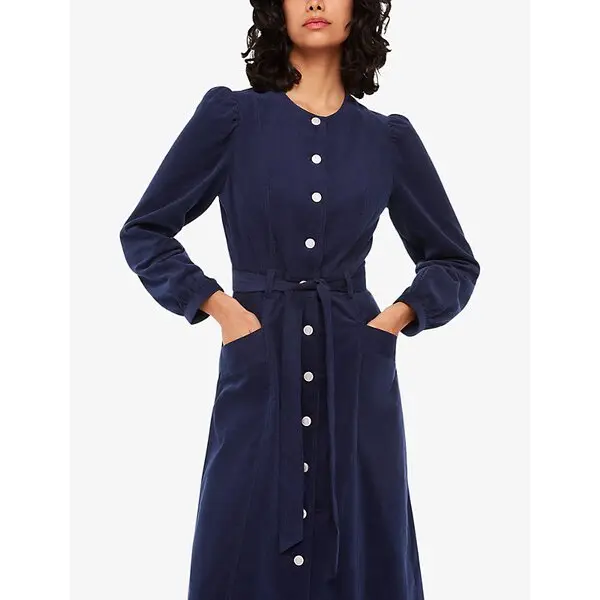 Whistles Angelica Belted Cotton Corduroy Midi Dress In Navy - 37% Off |  Editorialist