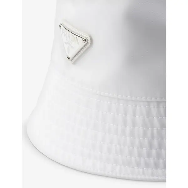 Prada Logo Plaque Nylon Bucket Hat - White