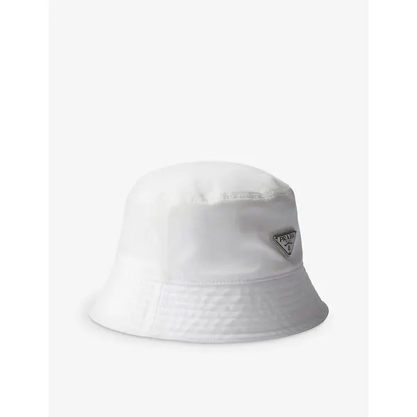 Prada Logo Plaque Nylon Bucket Hat - White
