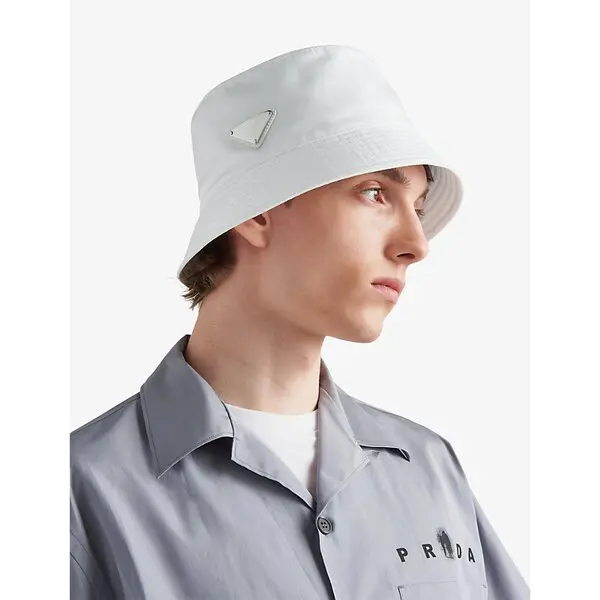 Prada Logo Plaque Nylon Bucket Hat - White
