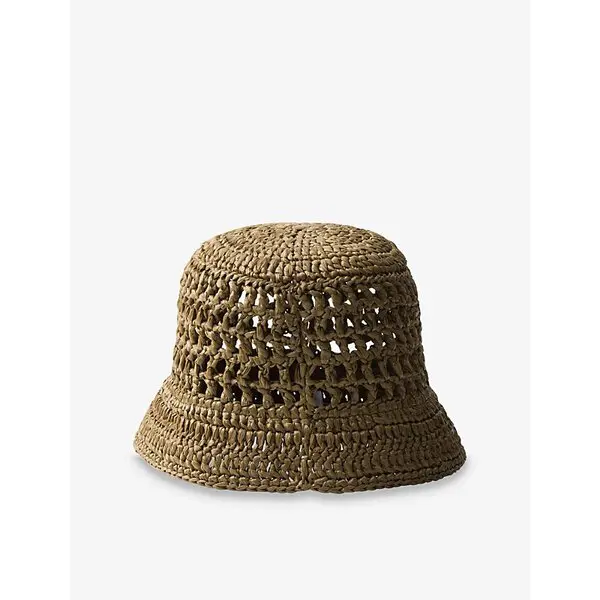 Prada Embroidered Lettered-Logo Crochet Bucket Hat - Green 