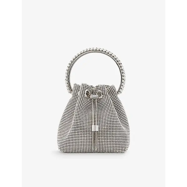 JIMMY CHOO Bon Bon Crystal-embellished Mesh Top-handle Bag - Silver