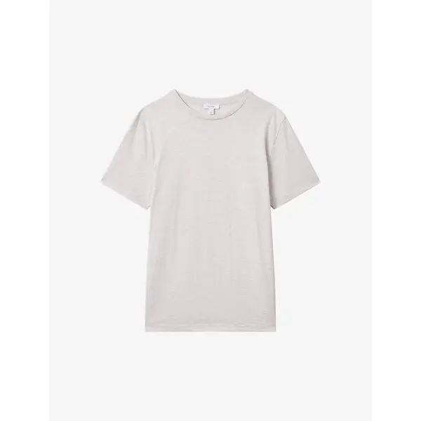 REISS Bless Marl-pattern Cotton-blend T-shirt - Wheat Melange
