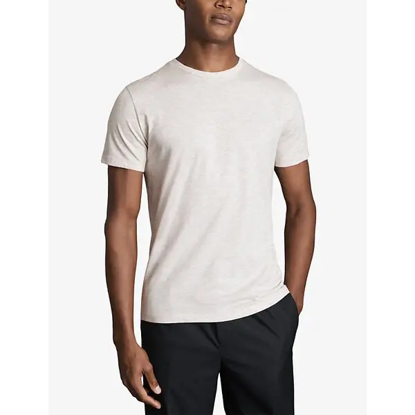 REISS Bless Marl-pattern Cotton-blend T-shirt - Wheat Melange