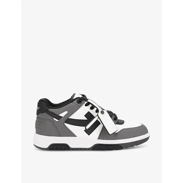 Off-White Logo-embroidered Leather Low-top Trainers - Grey/dark