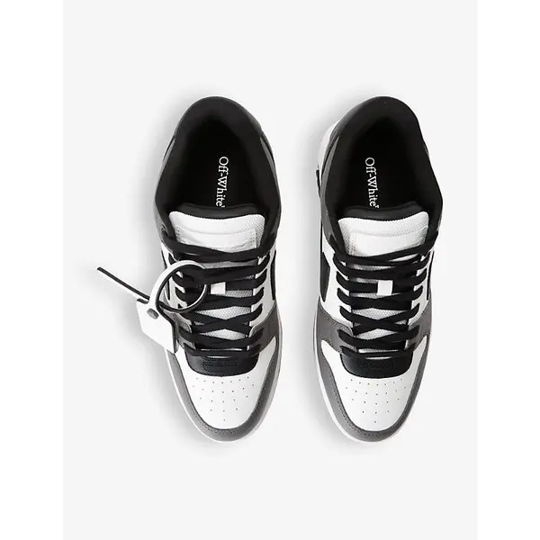 Off-White Logo-embroidered Leather Low-top Trainers - Grey/dark