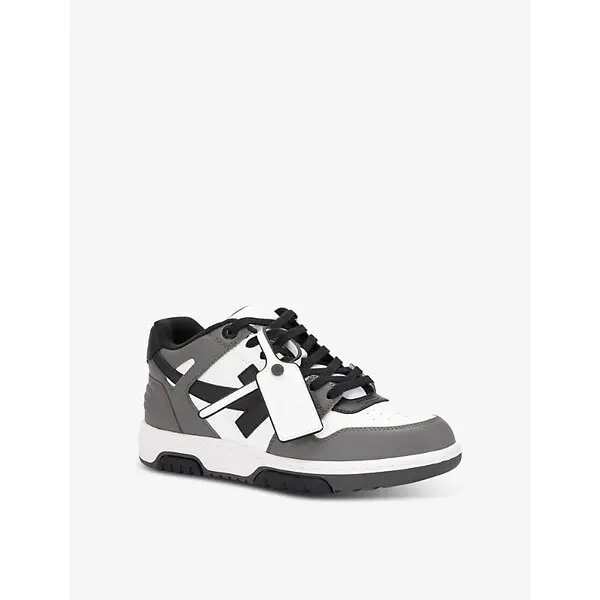 Off-White Logo-embroidered Leather Low-top Trainers - Grey/dark