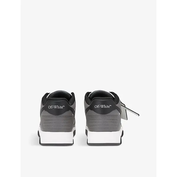 Off-White Logo-embroidered Leather Low-top Trainers - Grey/dark