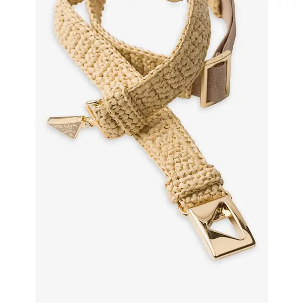 Prada Triangle-buckle Raffia-effect Woven Belt - Neutral