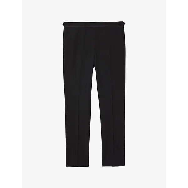 REISS Poker Slim-fit Satin-trim Stretch-wool Blend Tuxedo Trousers - Black