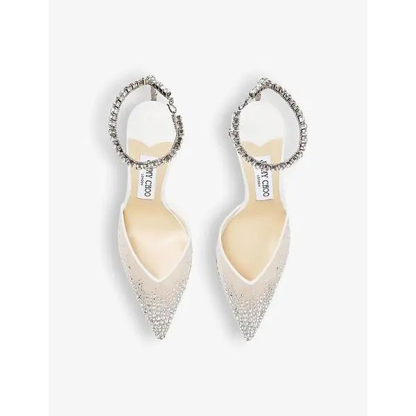 JIMMY CHOO Saeda 100 Crystal-embellished Heeled Courts - White/crystal