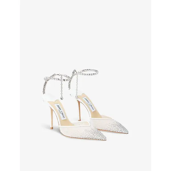 JIMMY CHOO Saeda 100 Crystal-embellished Heeled Courts - White/crystal