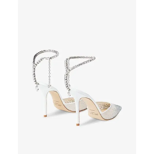 JIMMY CHOO Saeda 100 Crystal-embellished Heeled Courts - White/crystal