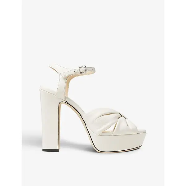 JIMMY CHOO Heloise 120 Knotted-strap Leather Platform Heels - Latte