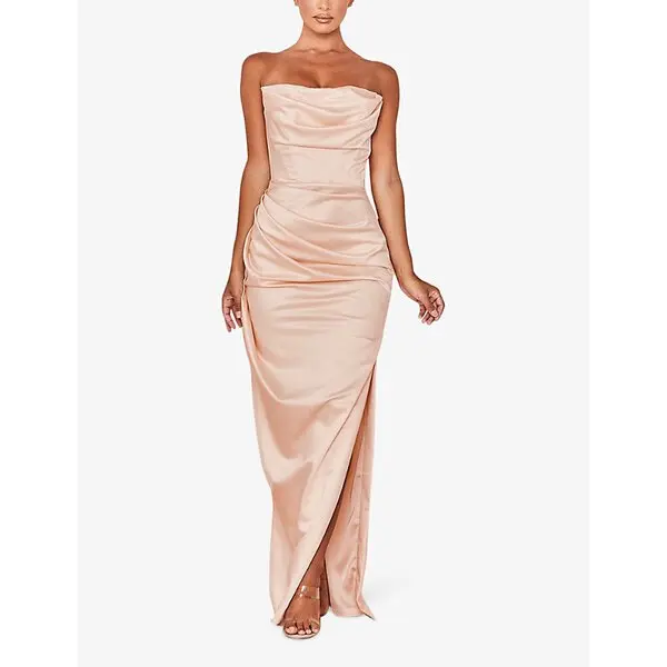 white christmas dresses Clarissa Corset Dress, in Champagne Luxe Satin, Size: XL | Show Me Your Mumu