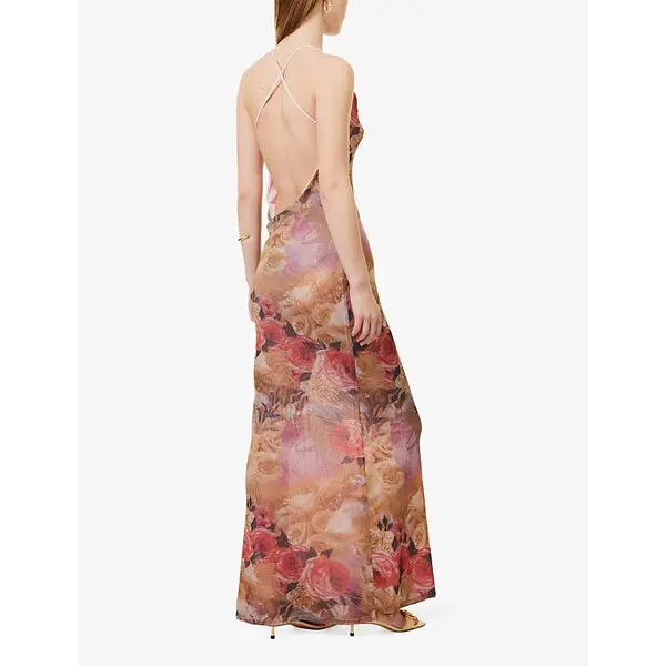 Gracejacob Elizabeth Rose Floral-print Mesh Maxi Dress