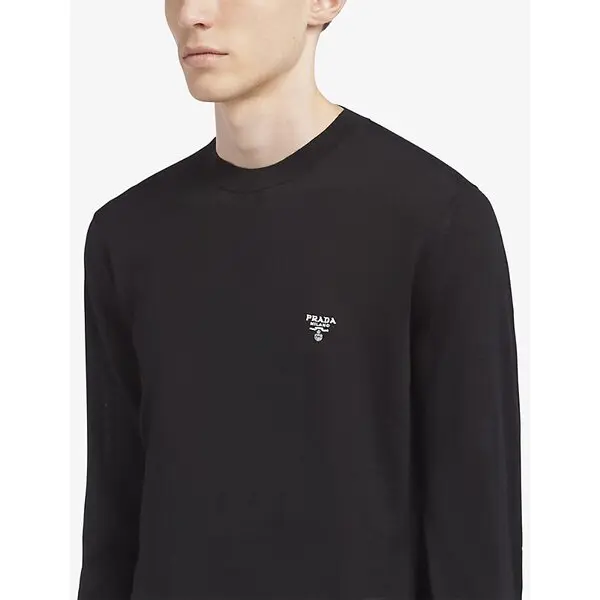 Prada Superfine Crewneck Wool Sweatshirt - Black