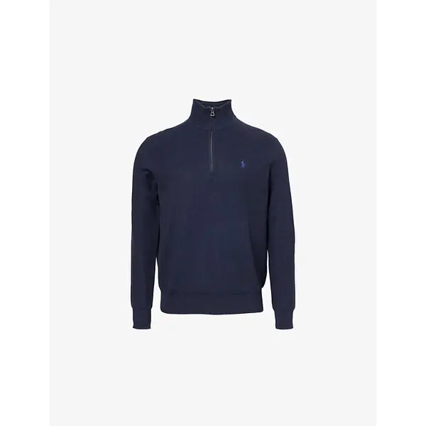 Polo Ralph Lauren Logo-embroidered Half-zip Cotton-knit Sweatshirt - Navy