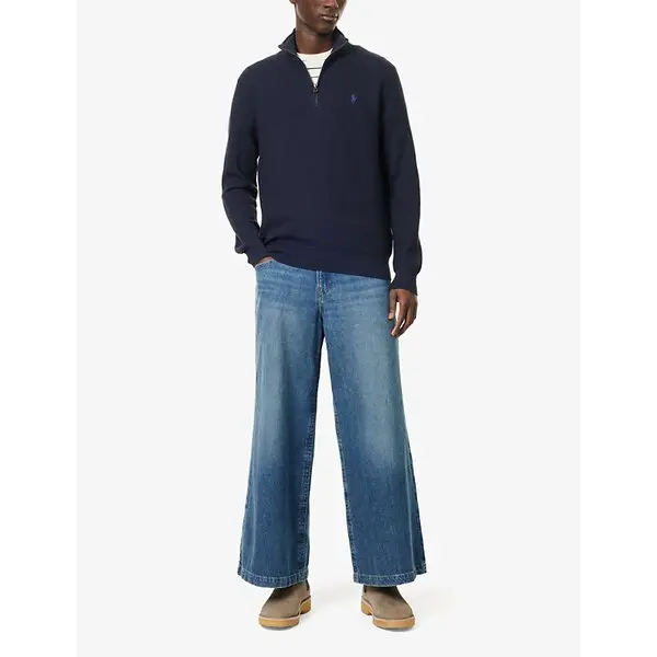 Polo Ralph Lauren Logo-embroidered Half-zip Cotton-knit Sweatshirt - Navy