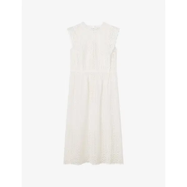 Lk Bennett Laila High-Neck Broderie-Anglaise Cotton Midi Dress In Whi-White  - 49% Off | Editorialist