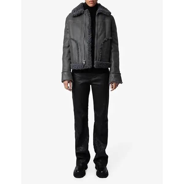 Zadig&Voltaire Kady Shearling And Leather Jacket - Anthracite